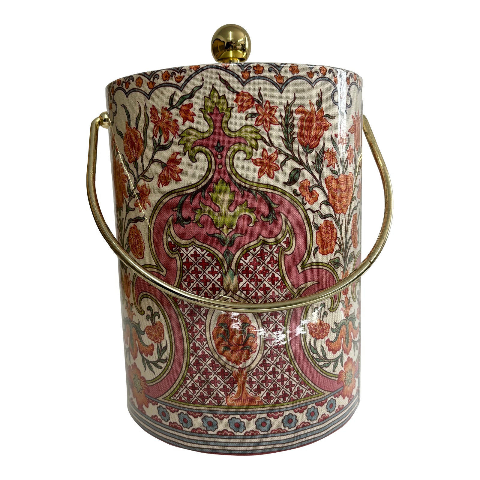 1970s Decorative Linen Fabric Ice Bucket | Chairish
