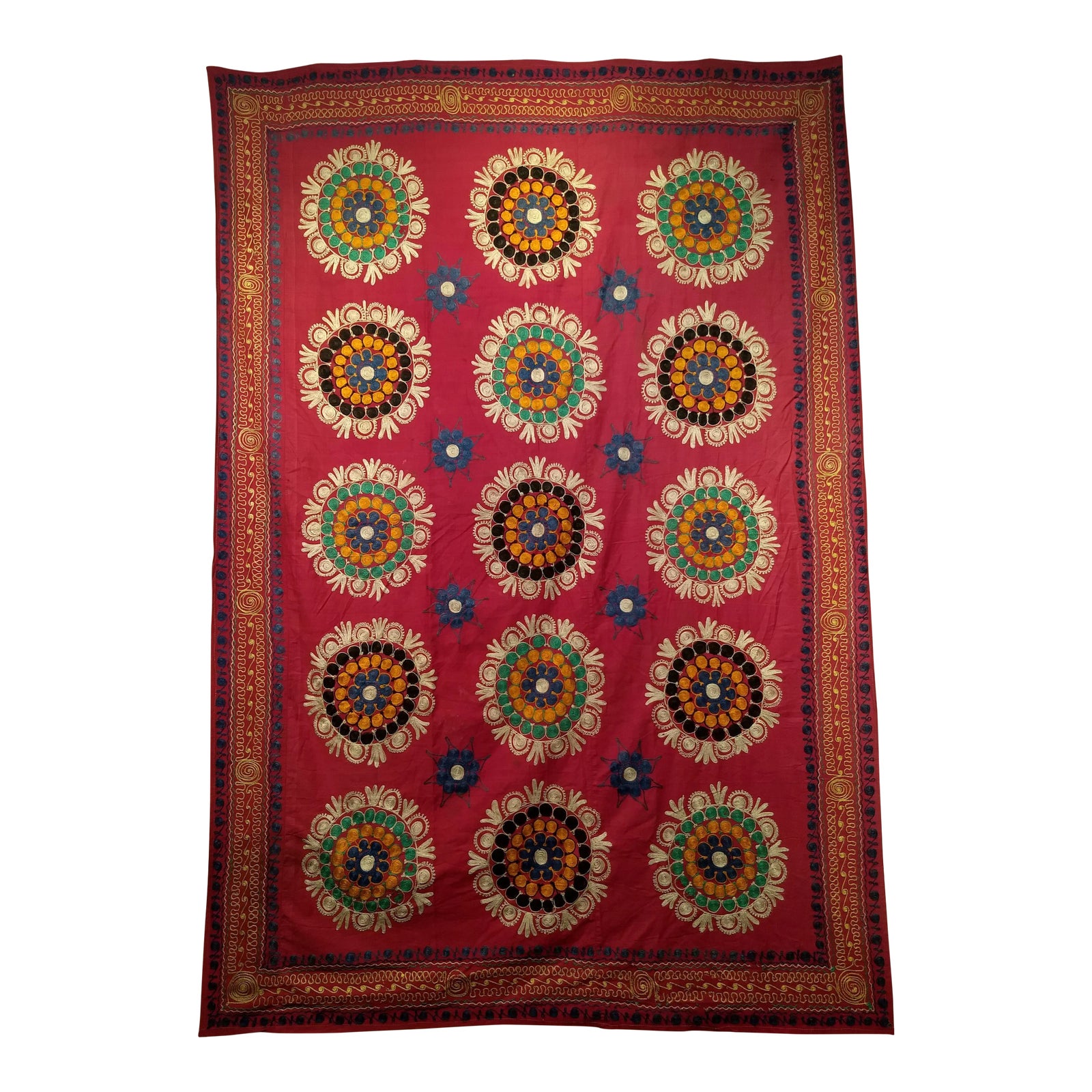 Vintage Uzbek Suzani Silk Embroidery Textile | Chairish