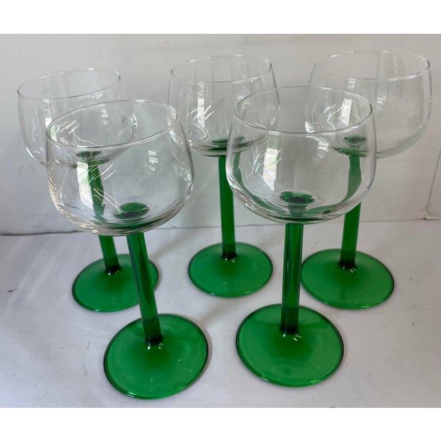 Vintage French Green Stem Wine Glasses Set Of 5 Chairish