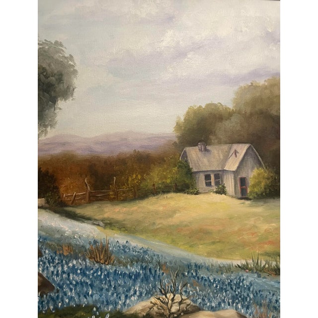 1973 Texas Landscape Bluebonnet Oil Painting on Canvas by Artist ...