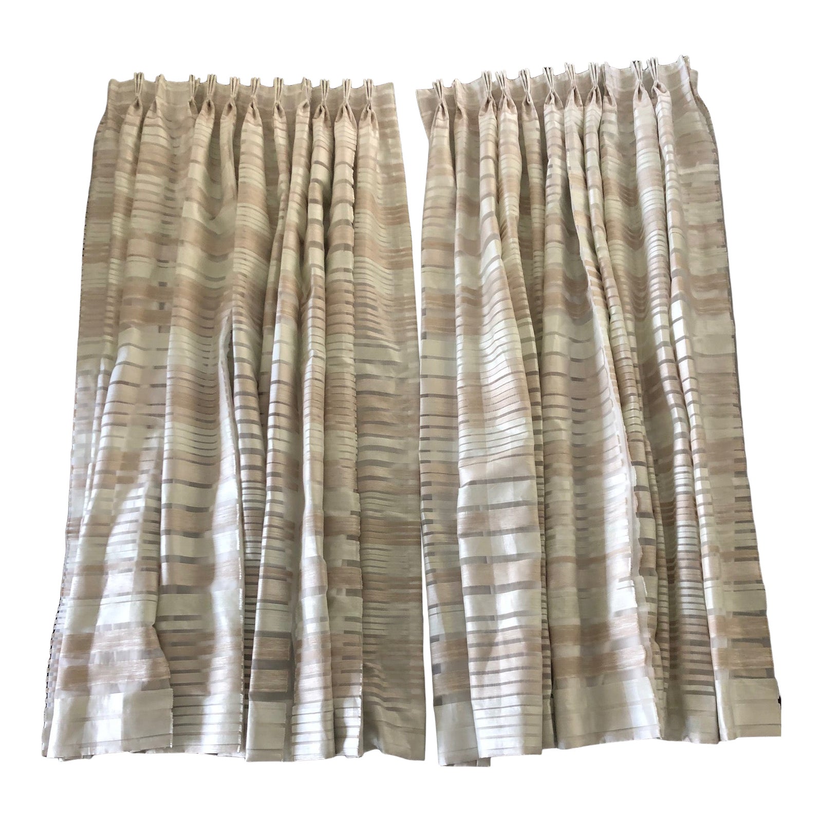 Custom Curtains With Neutral-Tone Stripes - a Pair | Chairish