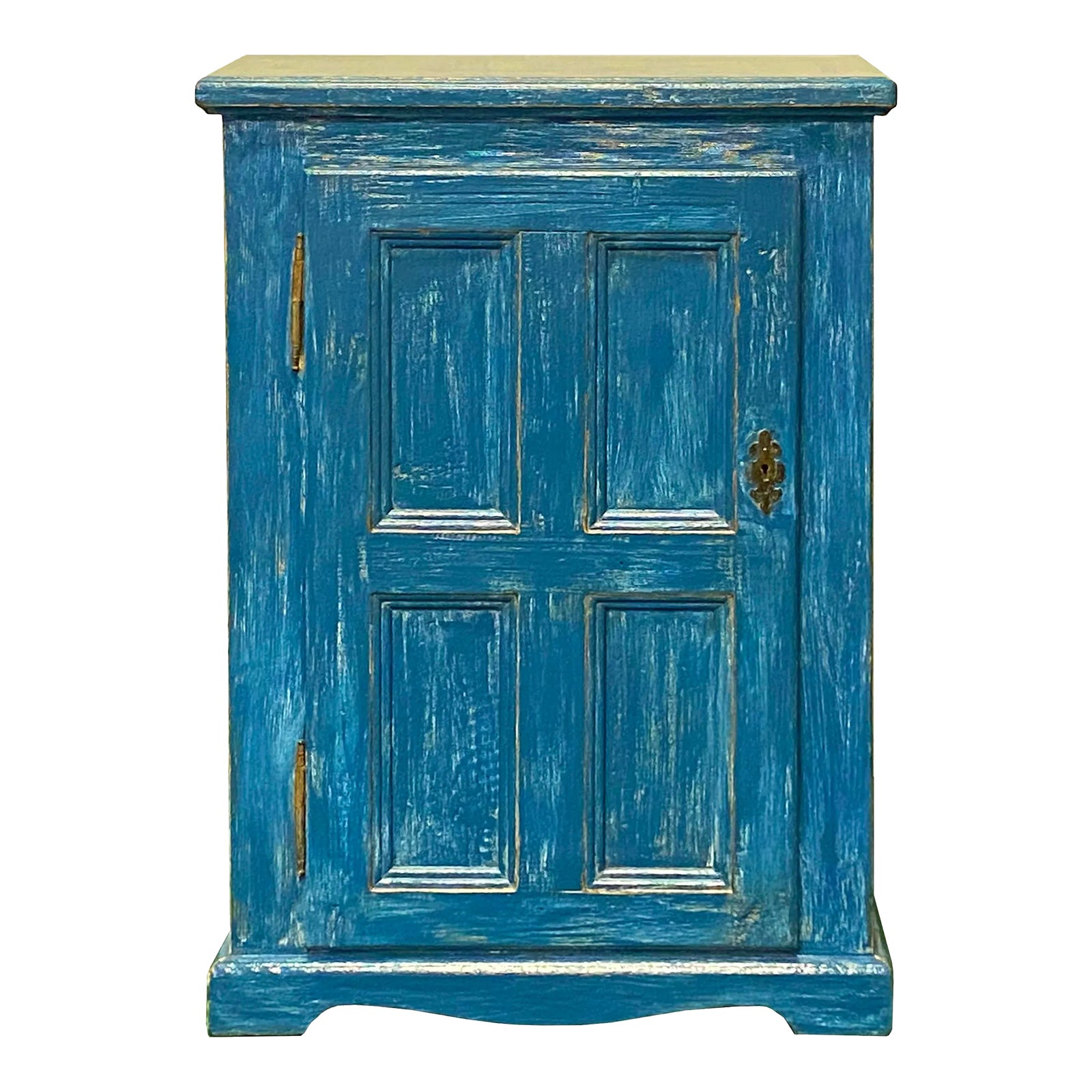 Distressed Blue Lacquer Slim Narrow Single Door Side Cabinet Chest ...