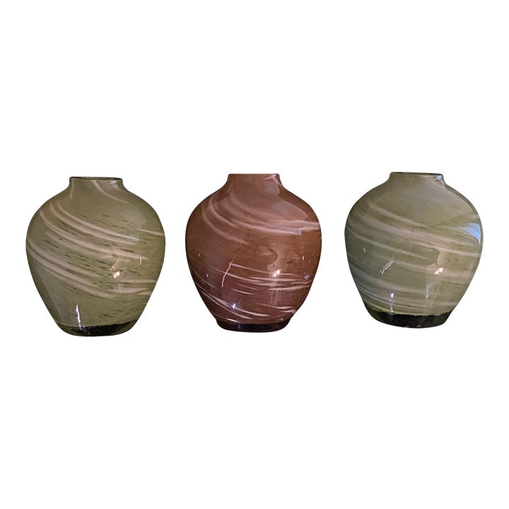 Set of 3 Rare Trio! Vintage Mid-Century Modern Art Glass Vases | Swirl ...
