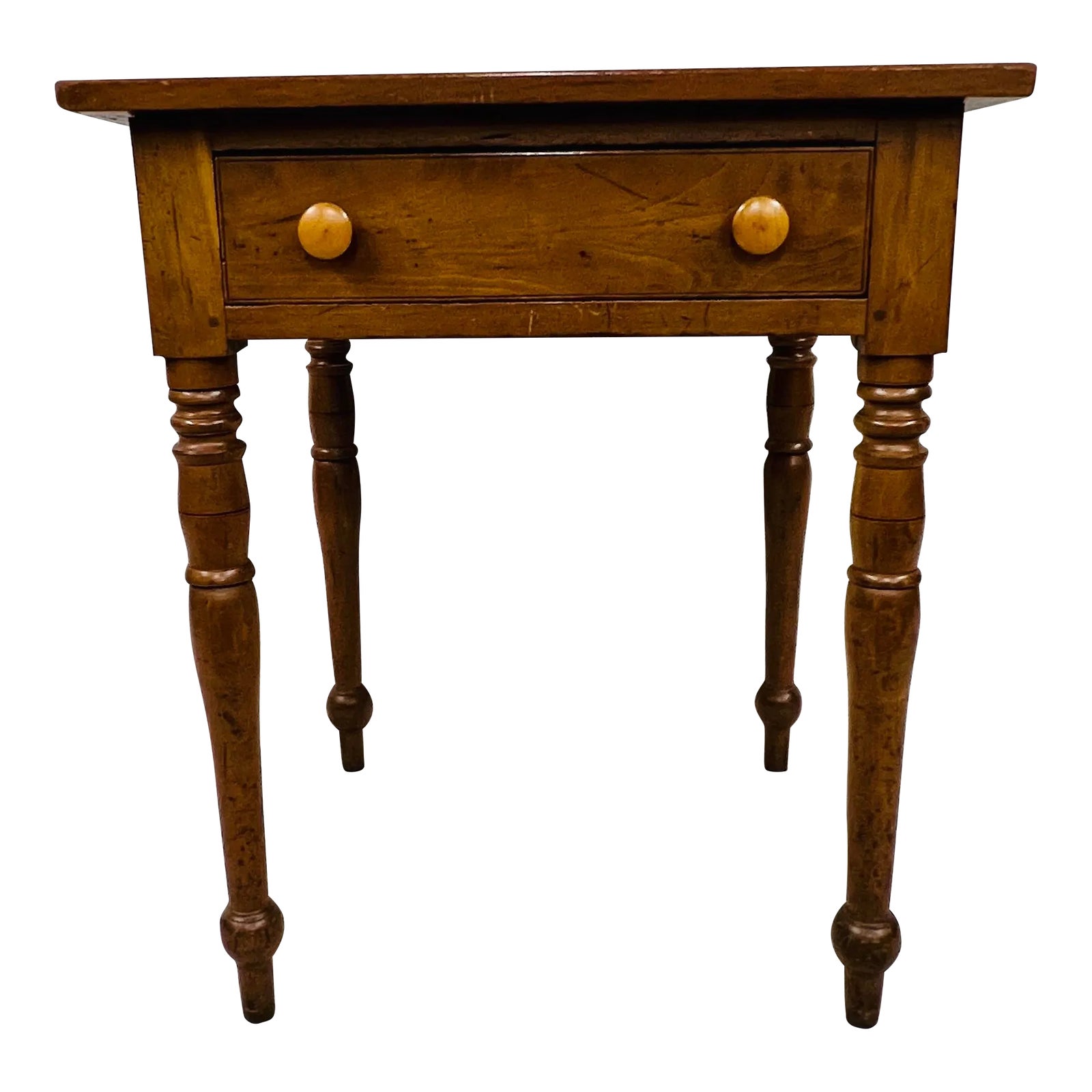 Early 1800s Antique Solid Cherry Primitive Country One Drawer Work Table | Chairish