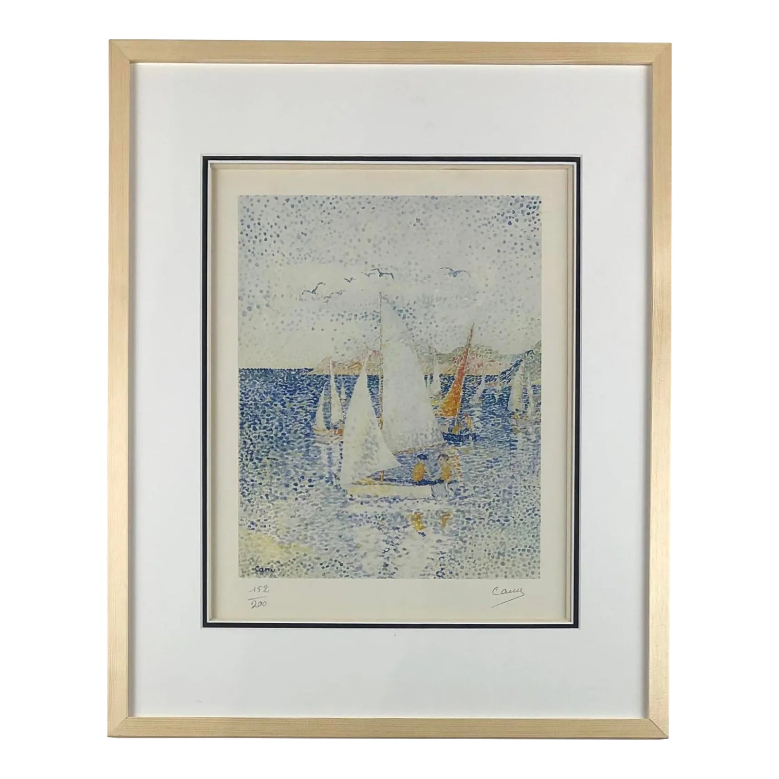 Original Lithograph by Yvonne Canu, Seascape Pointillism | Chairish