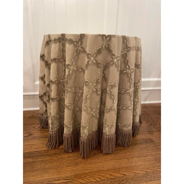 Vintage Custom Designer Table Skirt With Bullion Fringe - Taupe Round ...