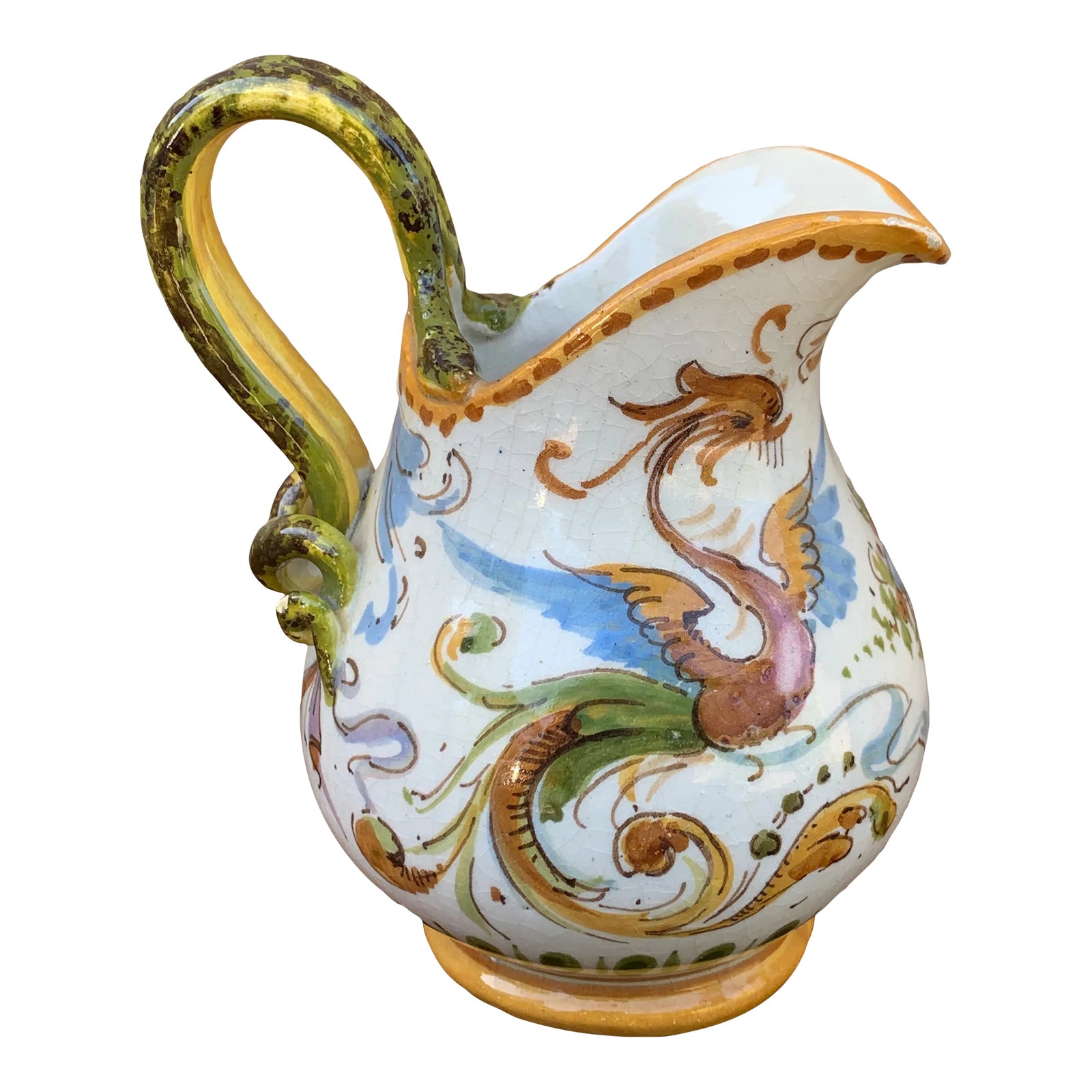 Italian Provincial Deruta Hand Painted Faience Pottery Jug | Chairish