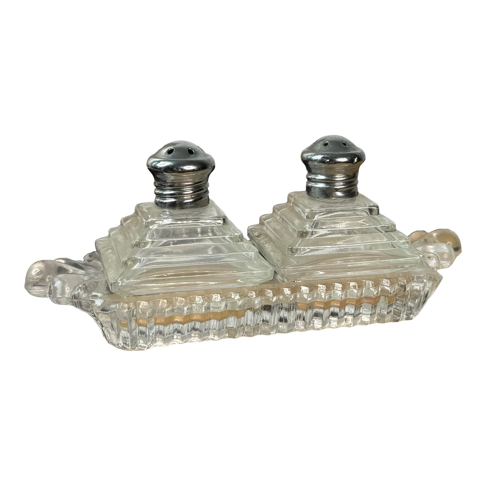 Mid 20th Century Vintage Glass Irice Pyramid Mini Pepper Salt Set With ...