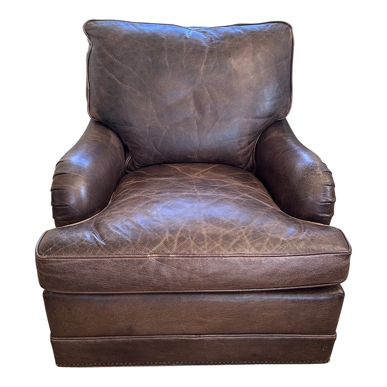Lee Industries Distressed Leather Swivel Chair | Chairish
