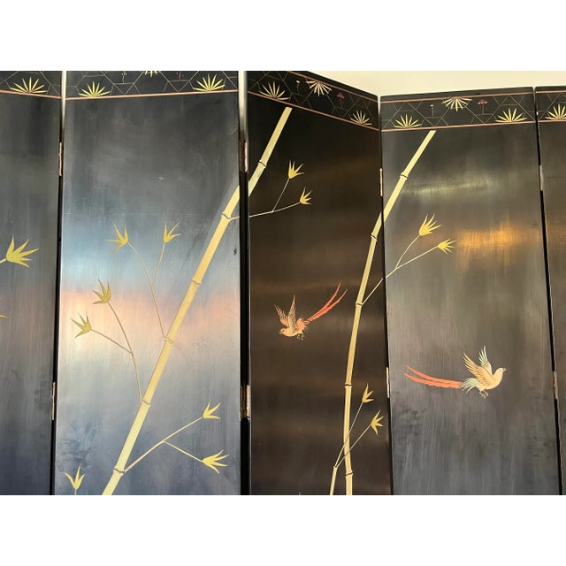 Vintage Chinese Coromandel Black and Gold Lacquered Eight Panels ...