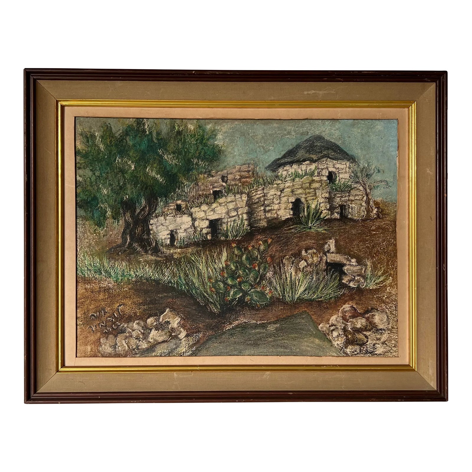 1960's Vintage Adobe House - Countryside Oil Landscape Painting | Chairish