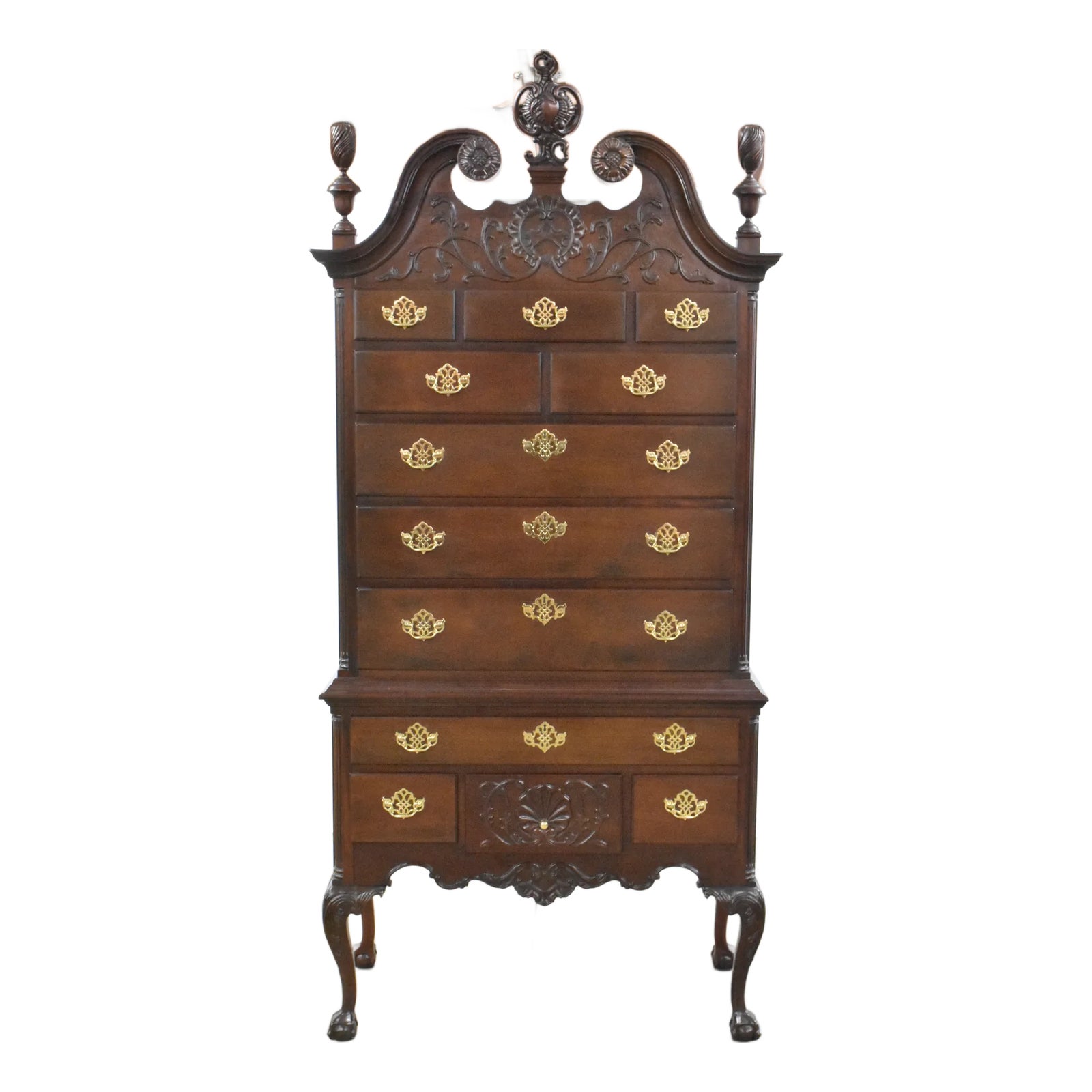 Councill Craftsmen Mahogany Ball & Claw Carved 12 Drawer Highboy Chest ...