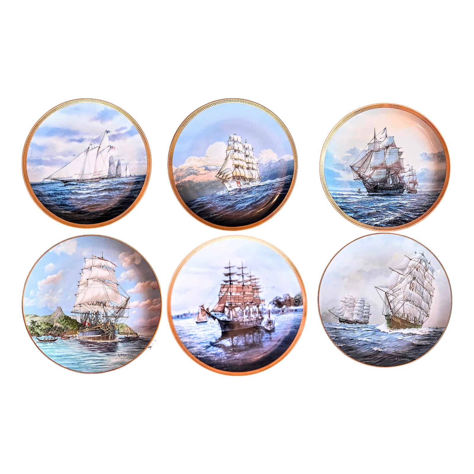 Limited Edition Ship Painting Plates- Set of Six | Chairish