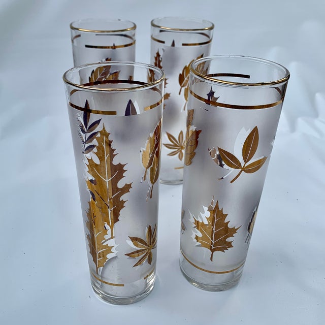 1950s Mid Century Modern Libbey Golden Foliage Frosted Highball Glasses