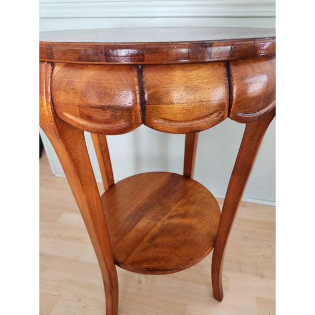 1940s Scalloped Edge Solid Oak End Table | Chairish