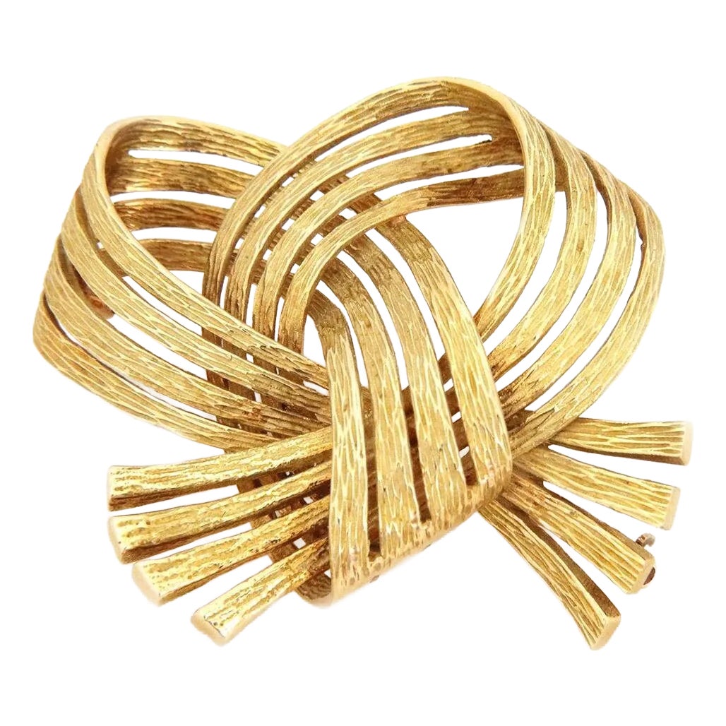 Vintage 18k Yellow Gold Fancy Ribbon Bow Pin - | Chairish