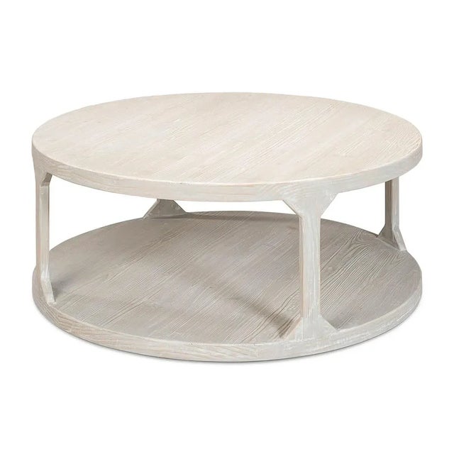 Organic Grey Wash Round Coffee Table | Chairish