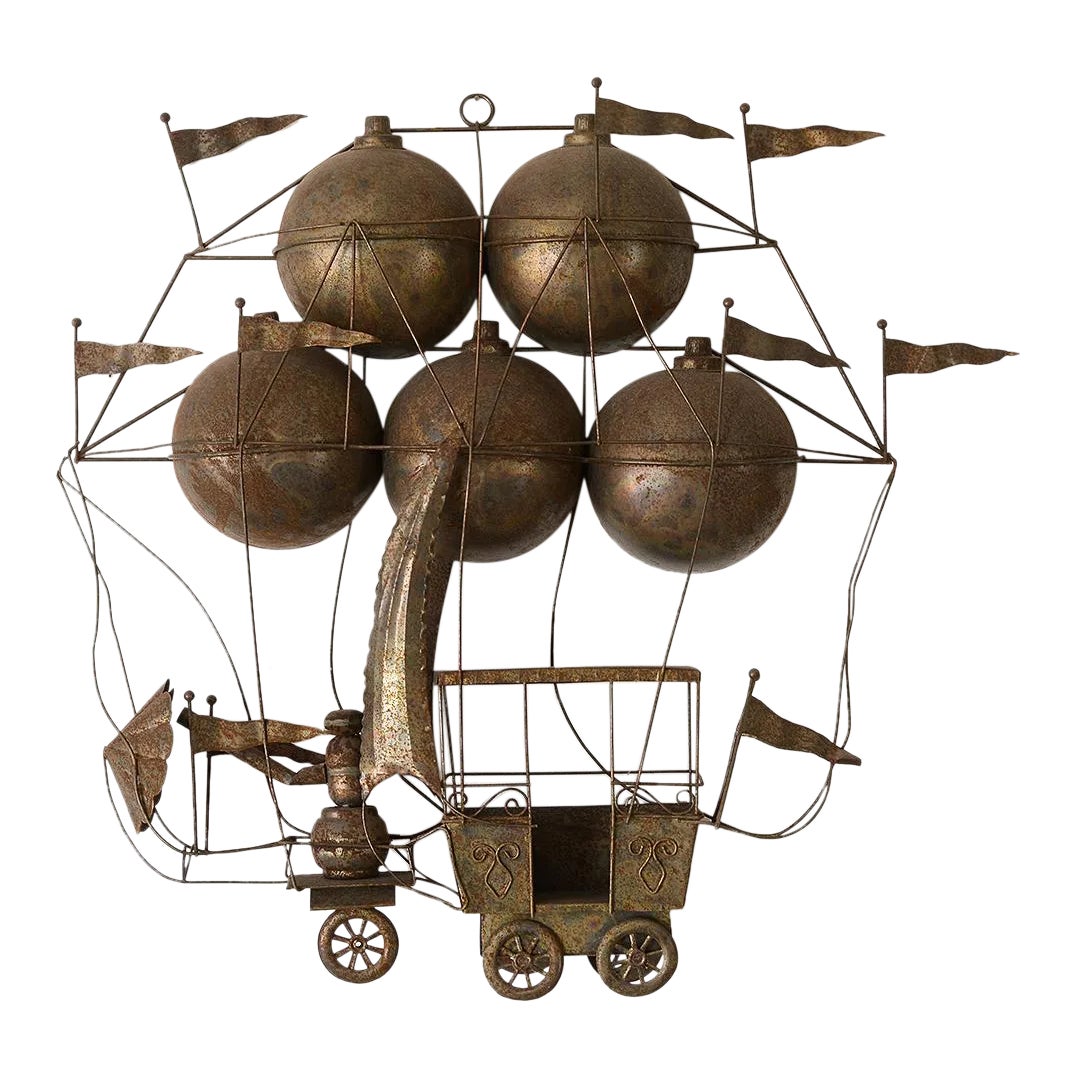 Vintage Copper Hot Air Balloon Flying Machine Wall Sculpture | Chairish