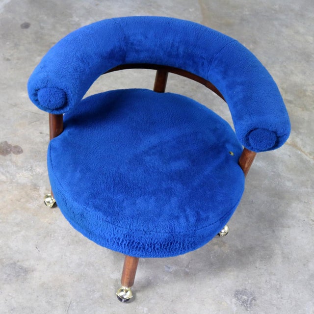 Royal Blue Round Corner Chair with Bolster Back on Casters Mid Century ...