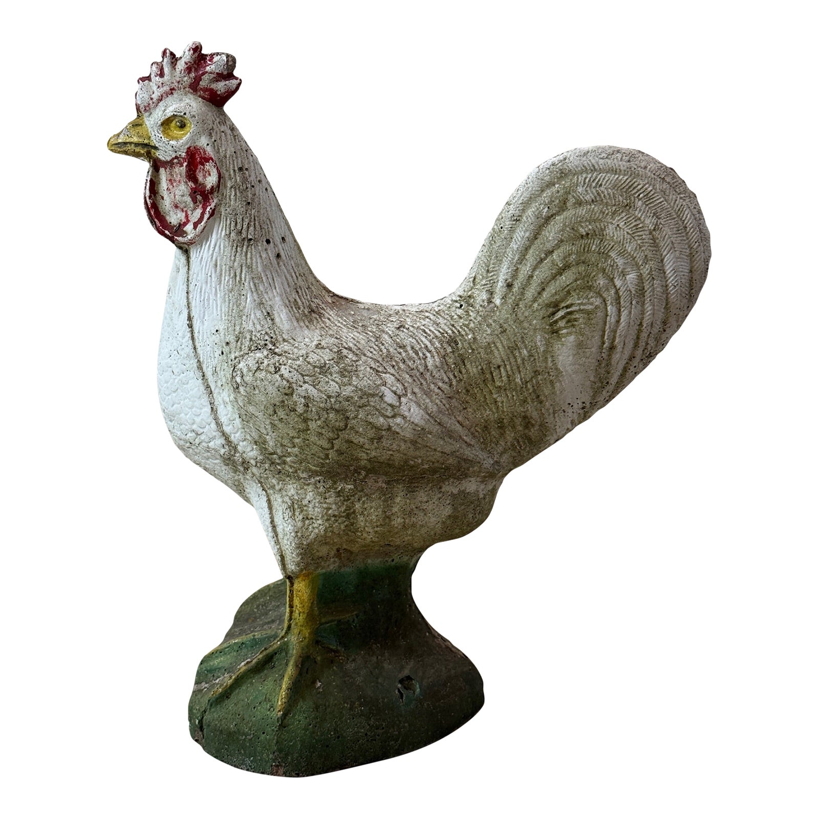 Mid 20th Century French Painted Cast Concrete Rooster Garden Ornament ...