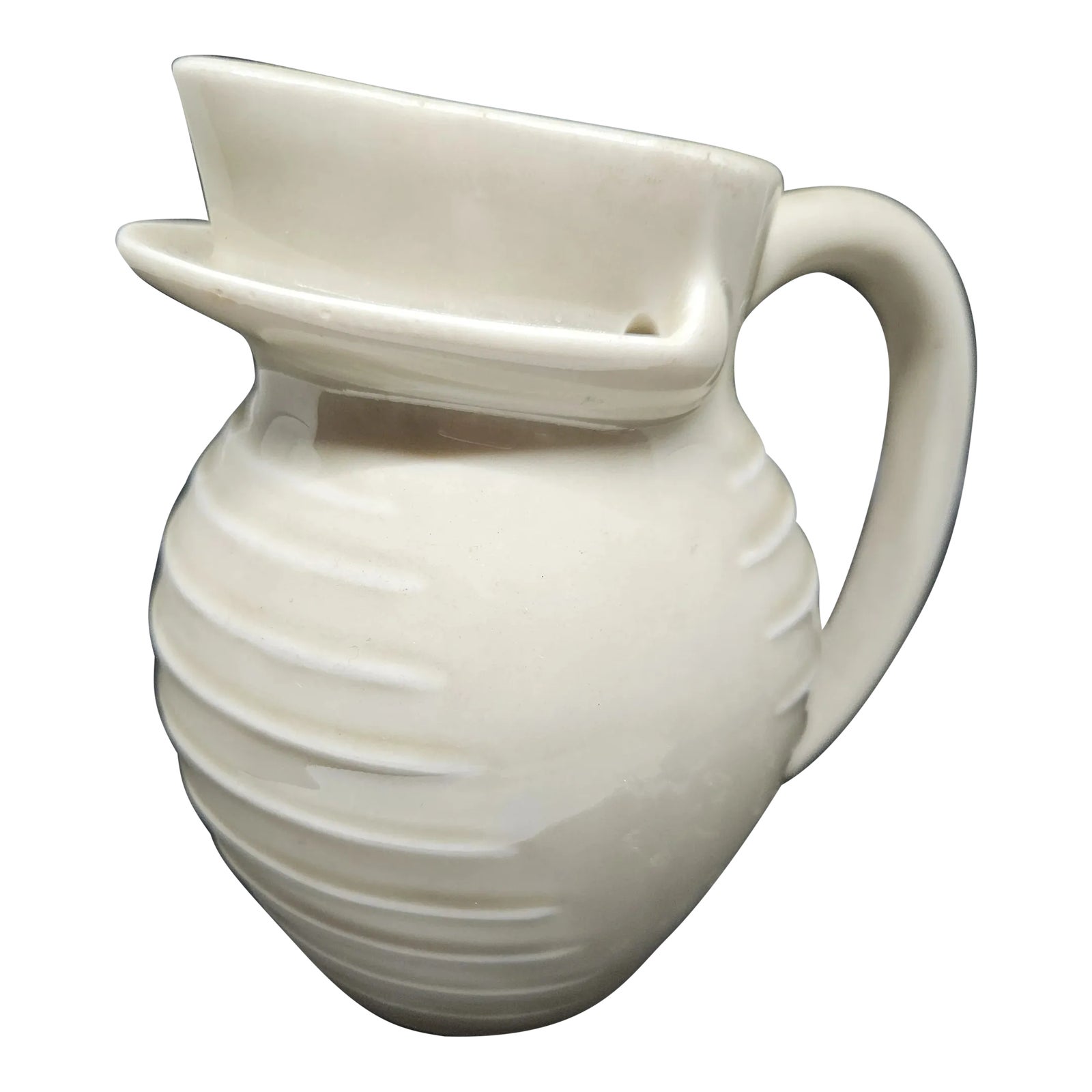 Vtg Ribbed Ringware Pottery Syrup Pitcher With Drip Return, MCM | Chairish