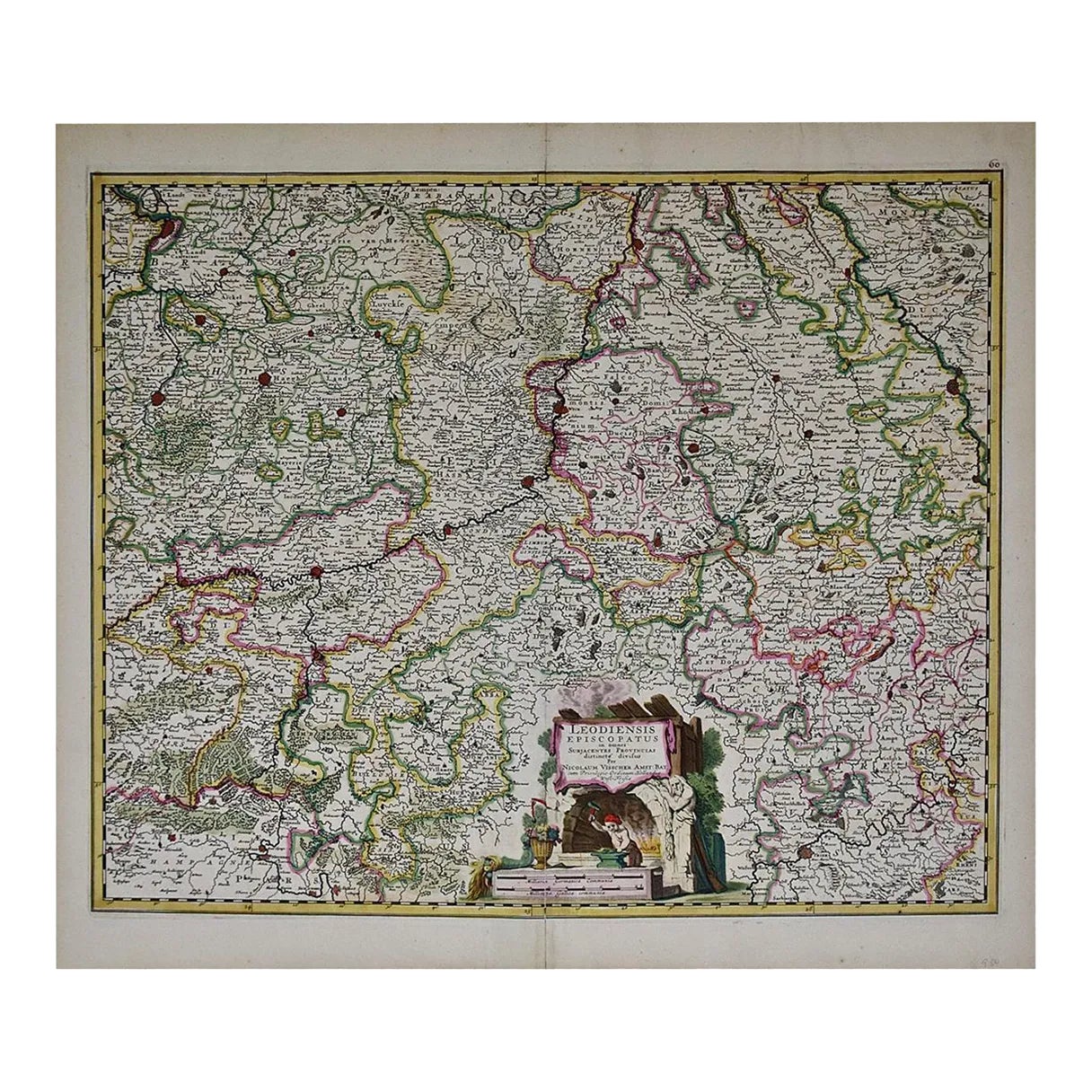 Liege Region in Belgium: 17th Century Hand Colored Map by Visscher ...