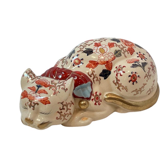 Imari Style Vintage Japanese Sleeping Cat | Chairish