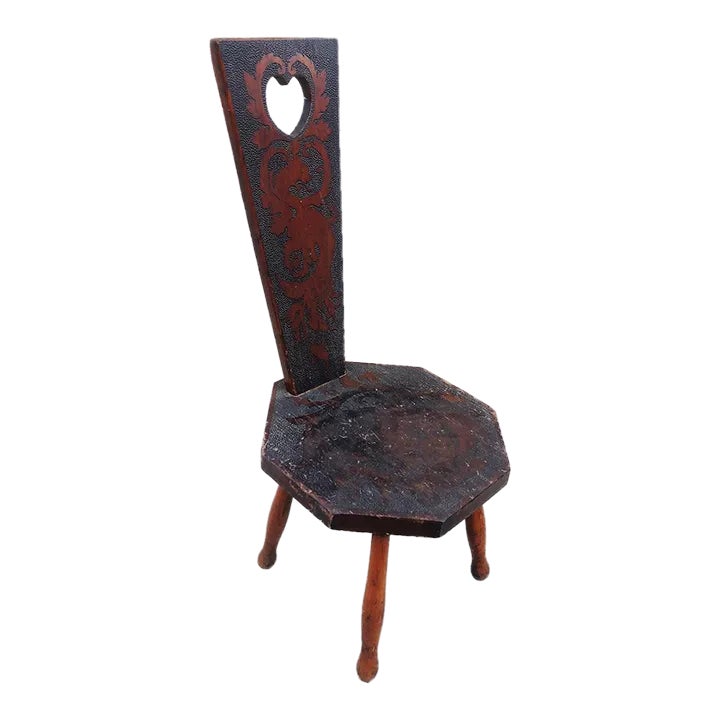 Antique Welsh Spinning Stool With Poker Work | Chairish