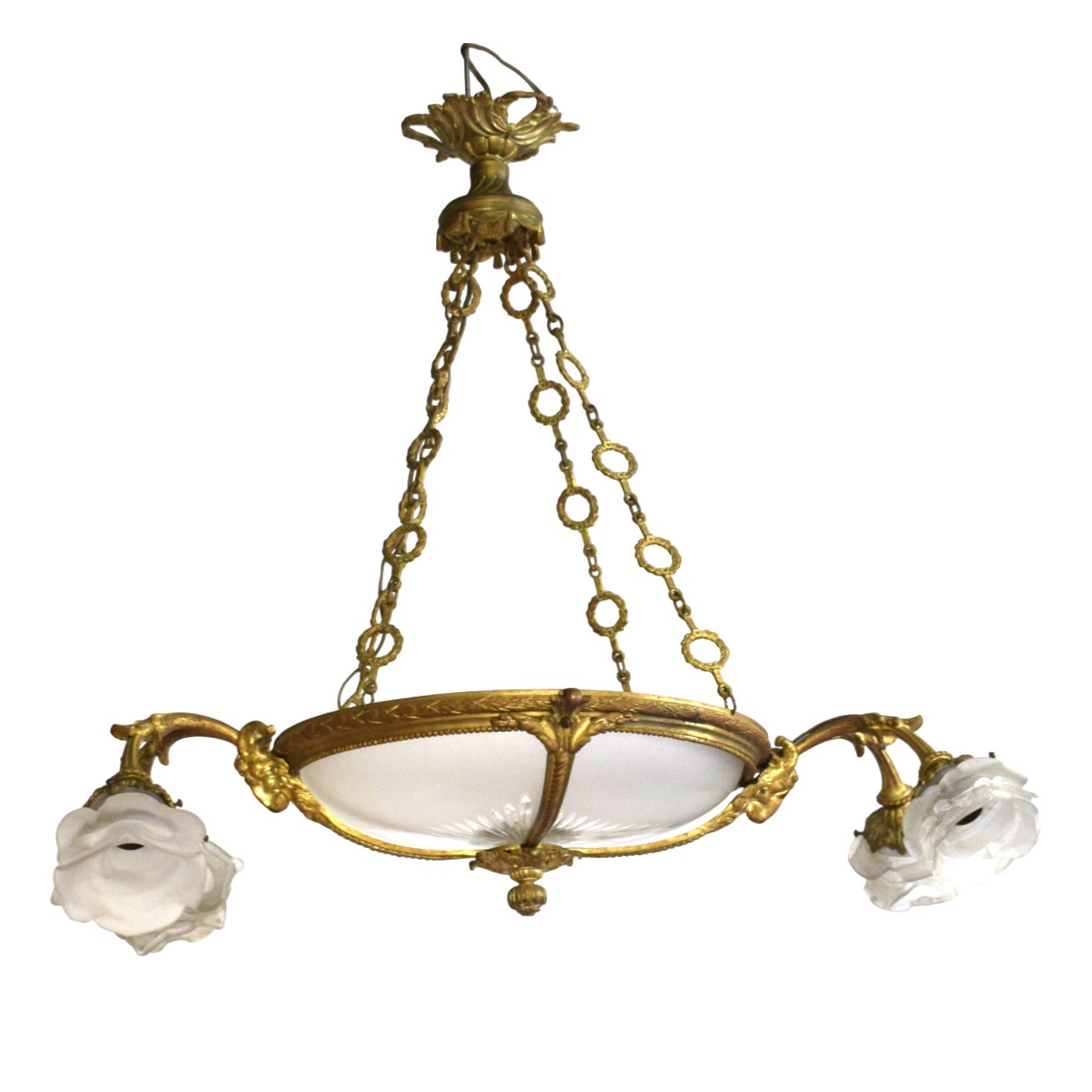 French Neoclassical Chandelier with Gilded Bronze and Frosted Etched ...