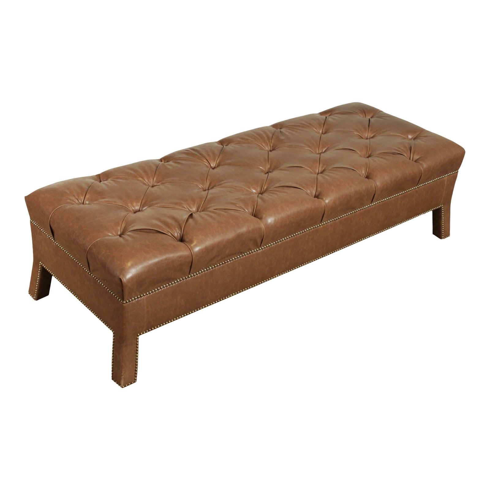 Brown Leather Tufted Long Bench | Chairish