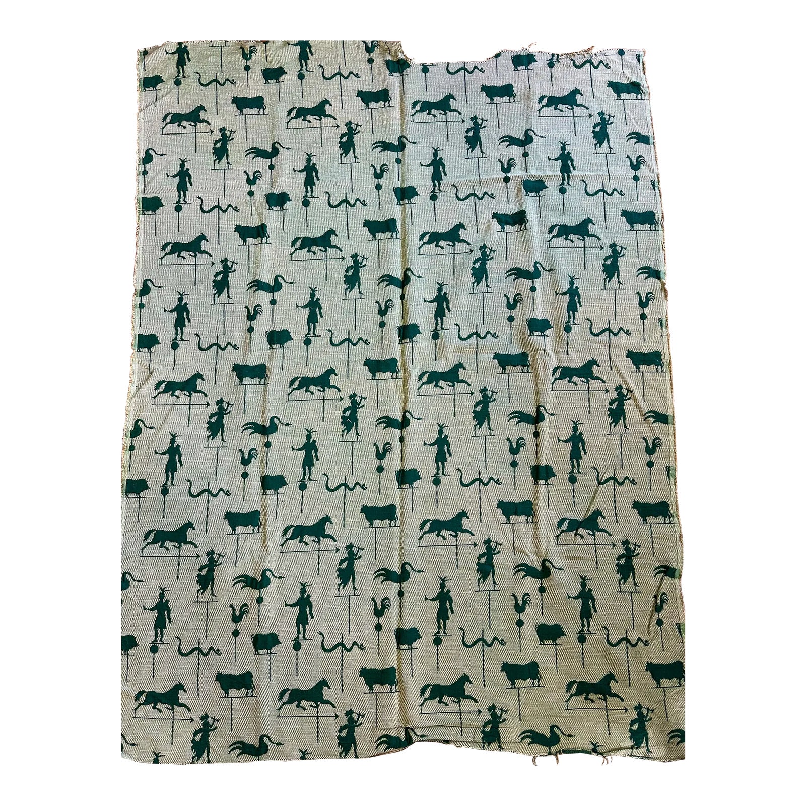 Antique Weathervane Pattern Woven Jacquard Fabric | Chairish