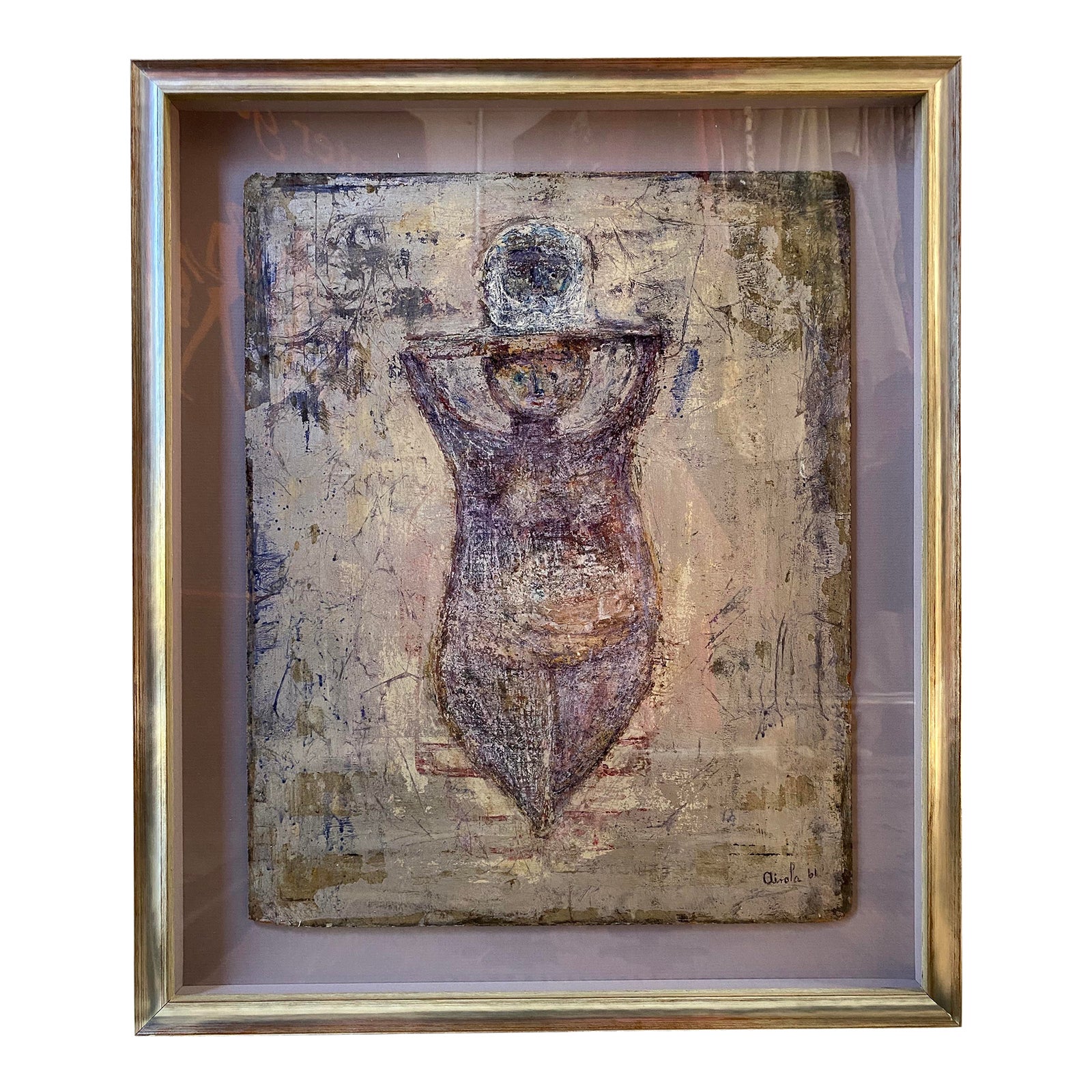 Mid Century Semi Abstract Figurative Oil Painting Signed Airola, Framed ...