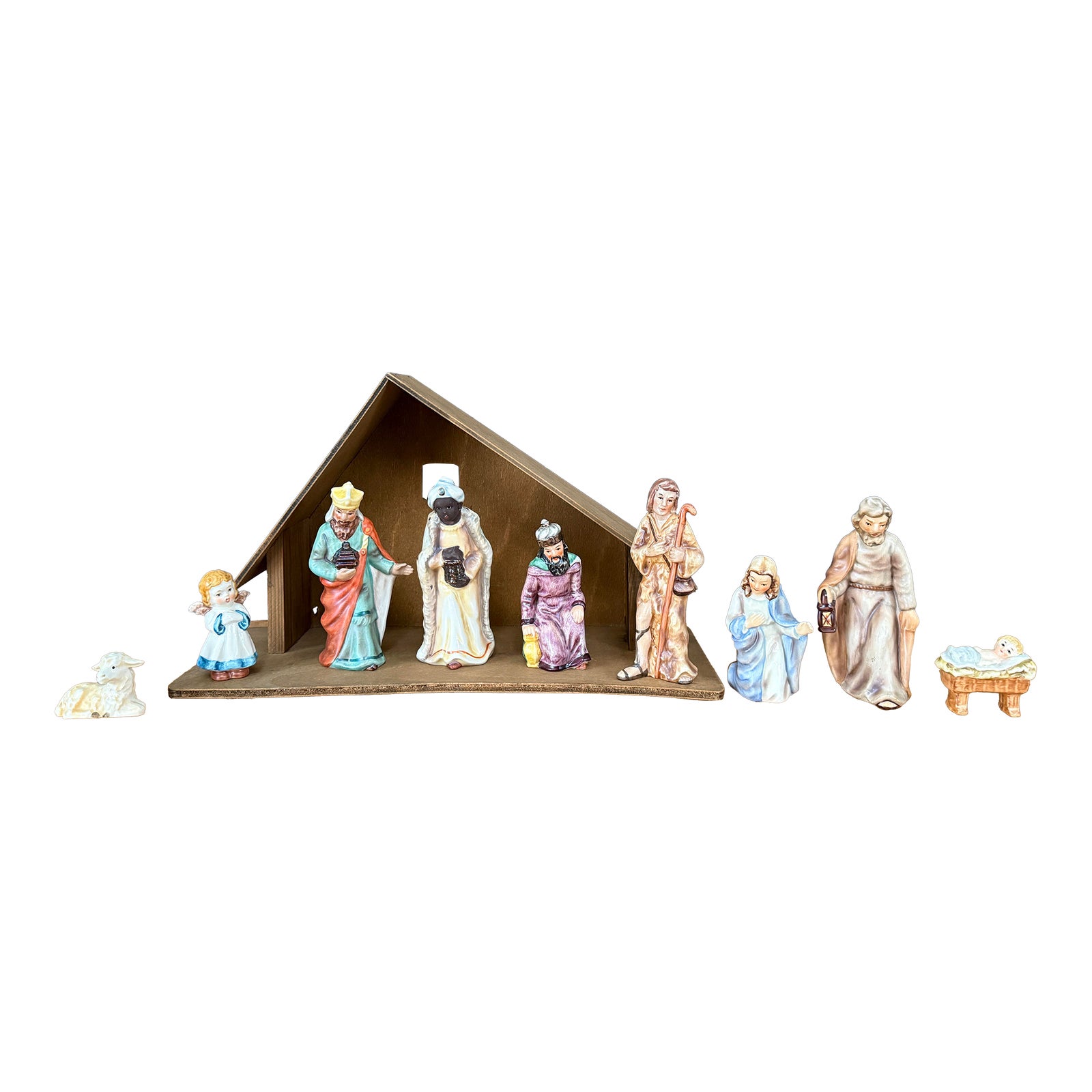 Vintage Goebel Nativity Set – 9 Ceramic Figures + Wooden Stable – Hand ...