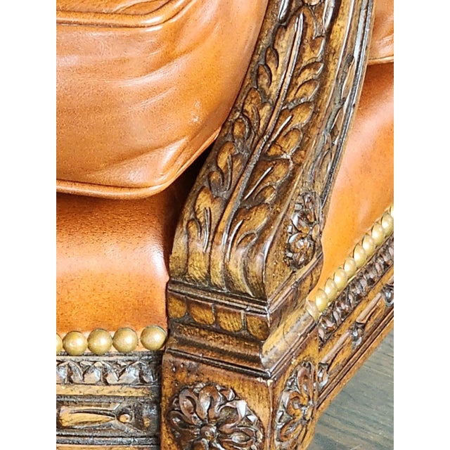 Lewis Mittman Genuine Leather Carved Wood St Laurent Fauteuil Accent ...