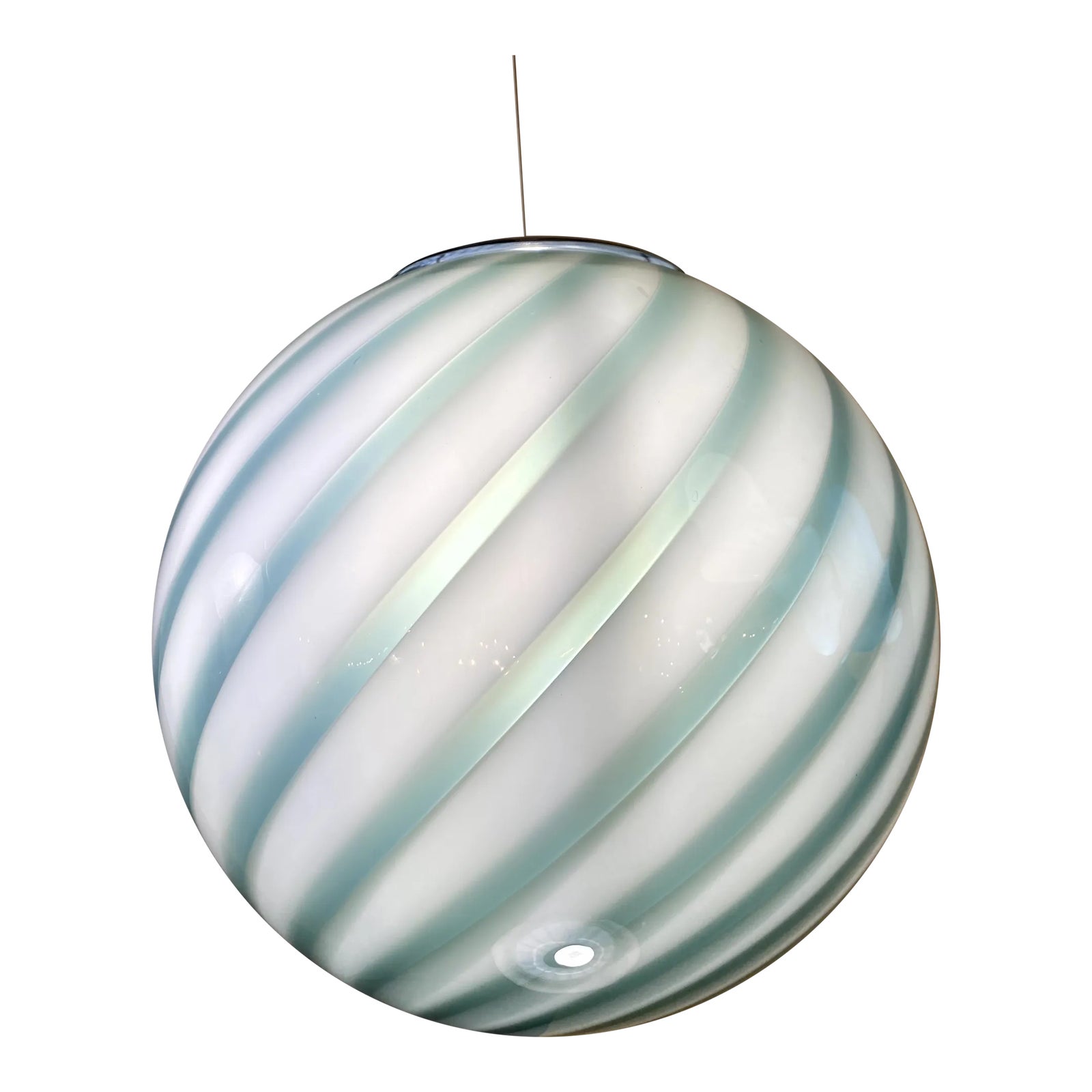 Contemporary Milky-Green Sphere in Murano Glass Swirl | Chairish