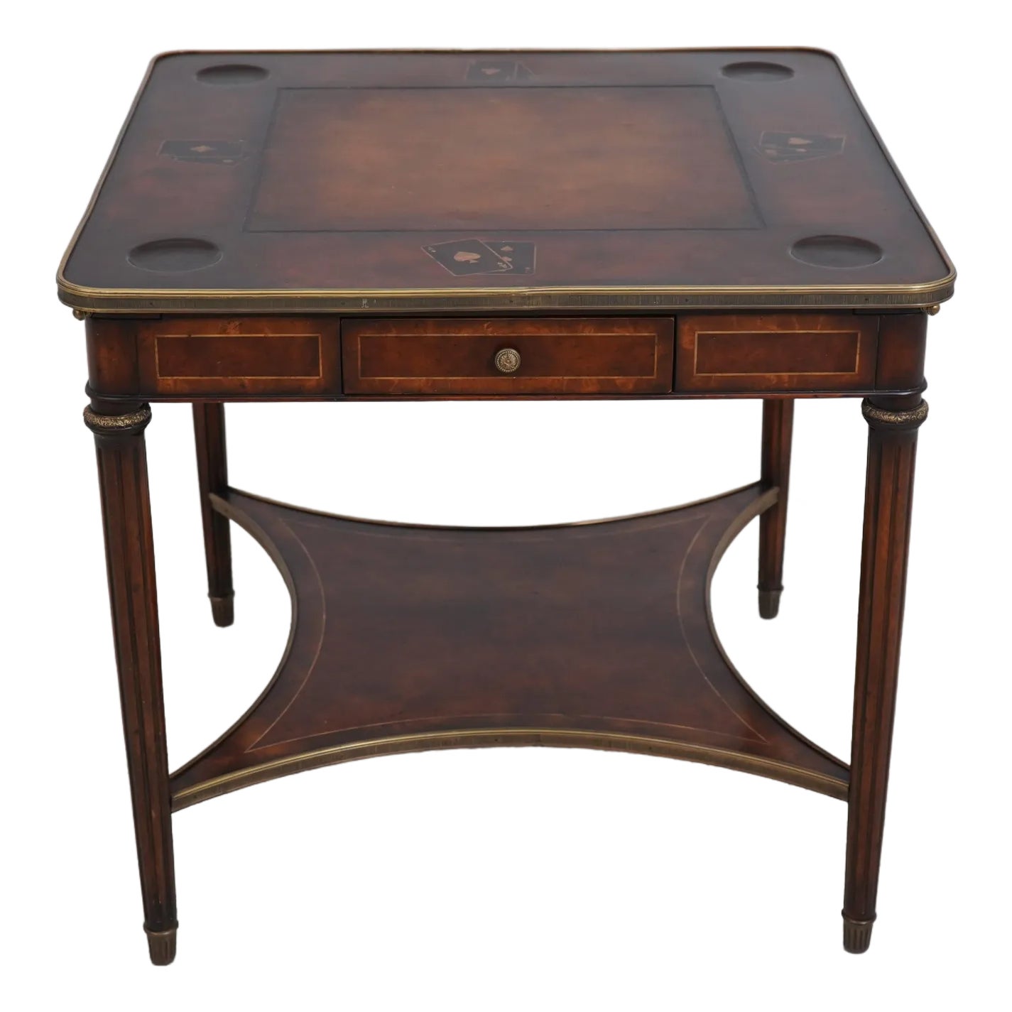 Theodore Alexander Leather Top Games Table W. Inlay | Chairish