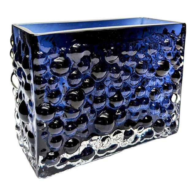 1960s Josef Schott Cubist Blue Glass Art Vase for Smålandshyttan | Chairish