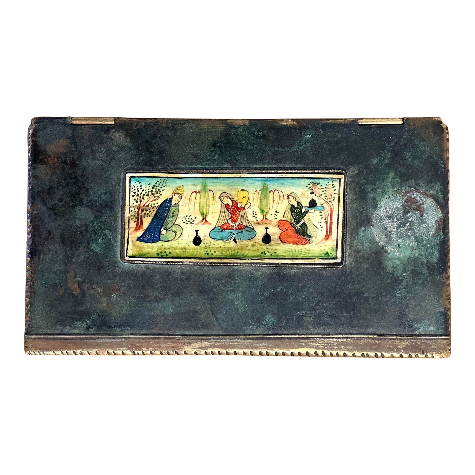 Antique Persian Painted Brass Jewelry Box With Miniature Scene, C. 1900 ...