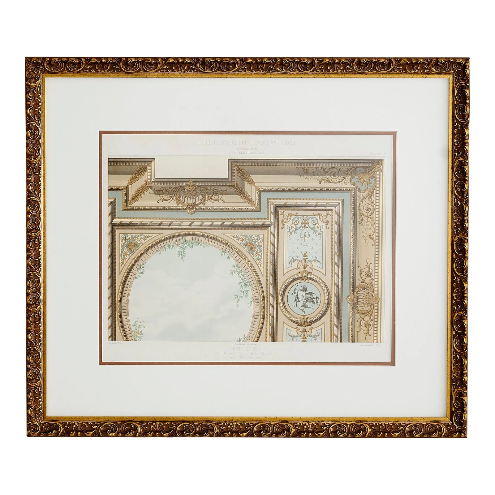 Antique French Rendering of Rococo Painted Boudoir Ceiling, Paris ...