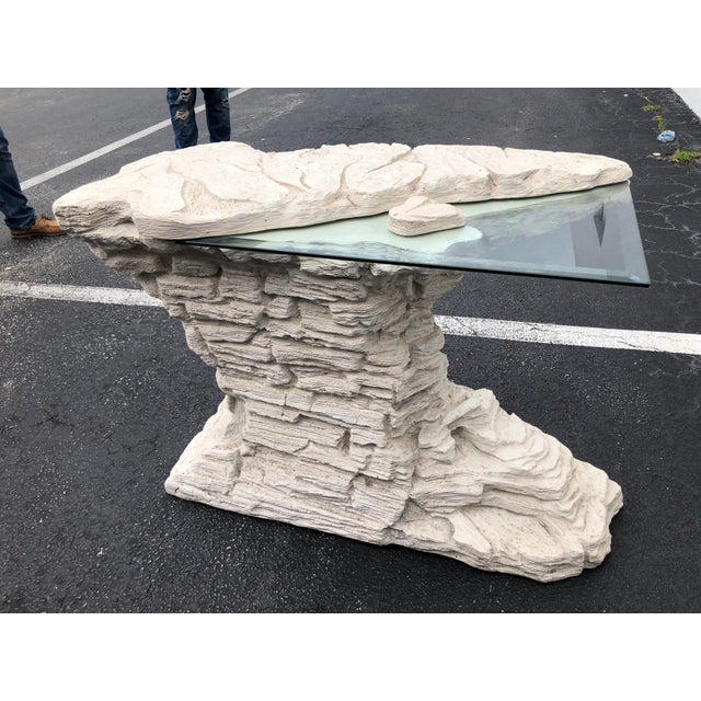 Vintage Hollywood Regency Faux Stone Rock Console Table | Chairish