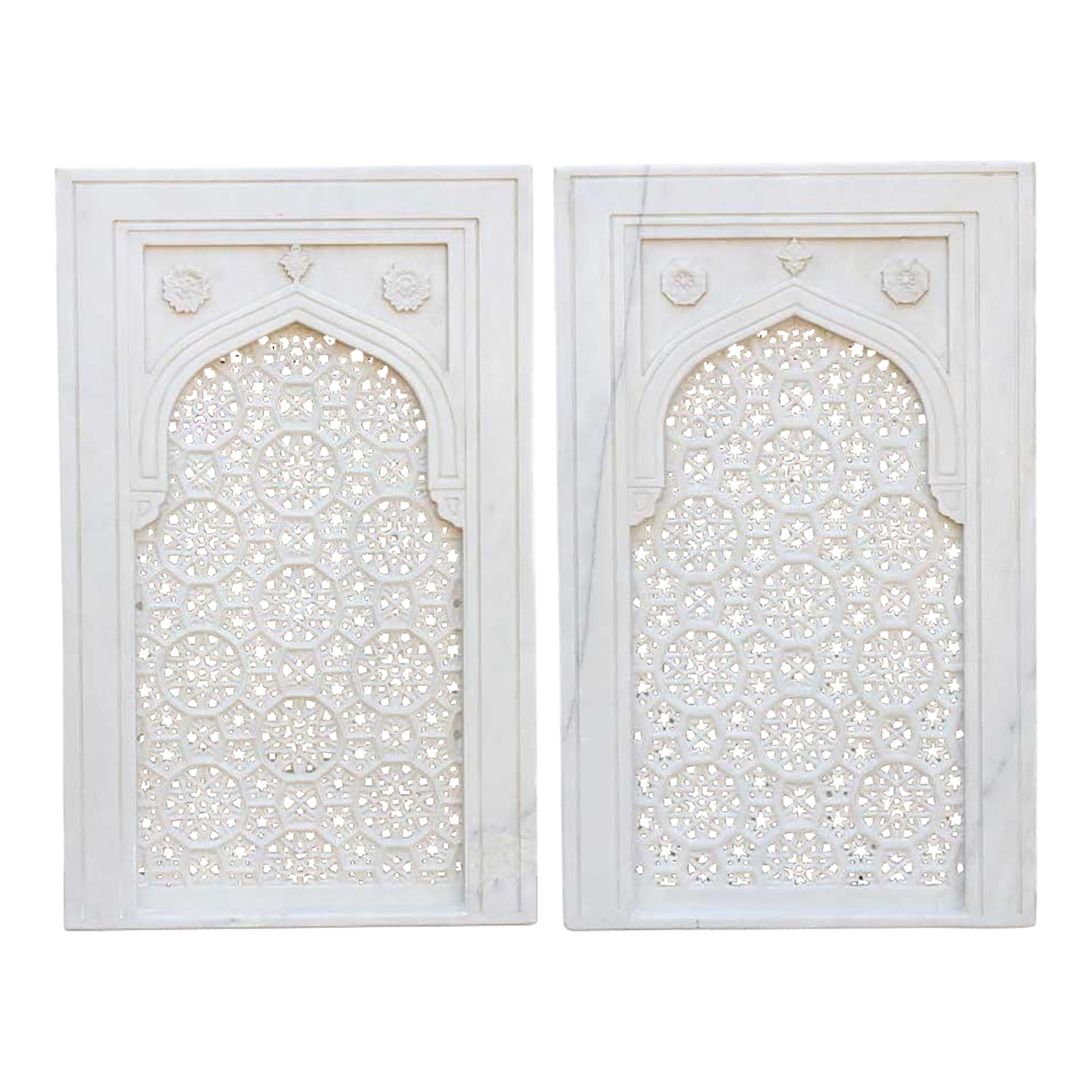 Set of 2 Hand-Carved Marble Jali Windows | Chairish