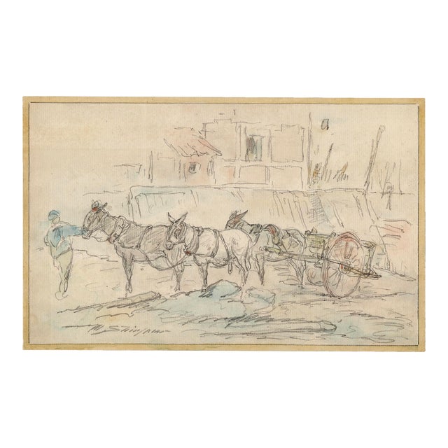 Walter Shirlaw Horse and Wagon Spanish Watercolor | Chairish