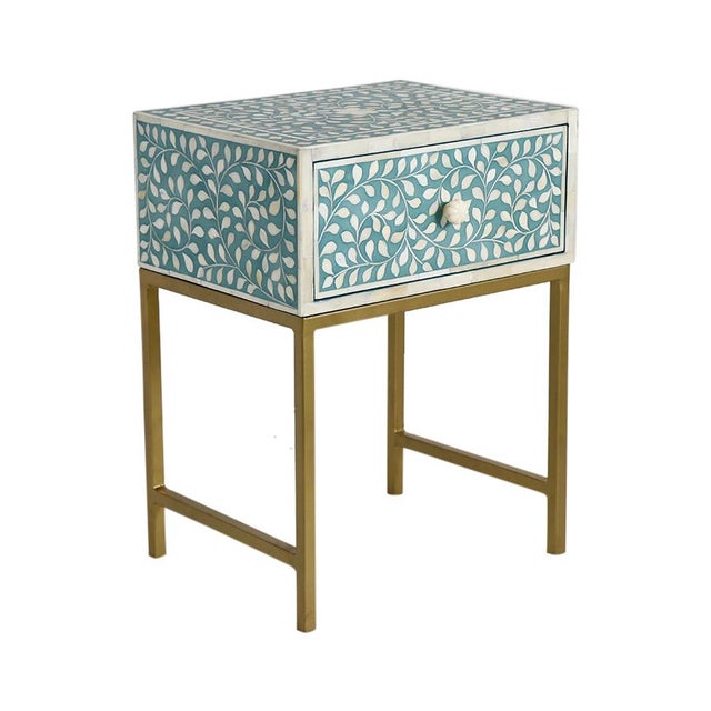 Turquoise Bone Inlay Bedside Table | Chairish