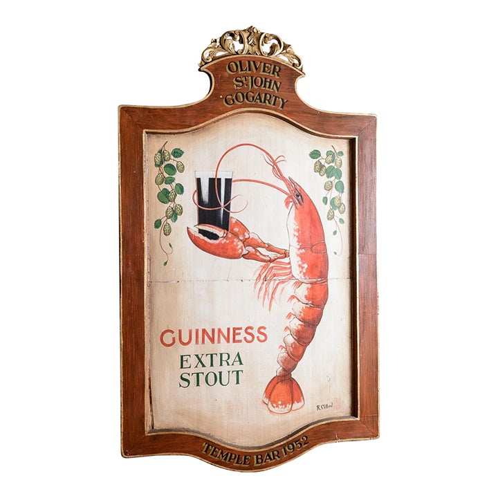 Painted Guinness Sign With Lobster | Chairish