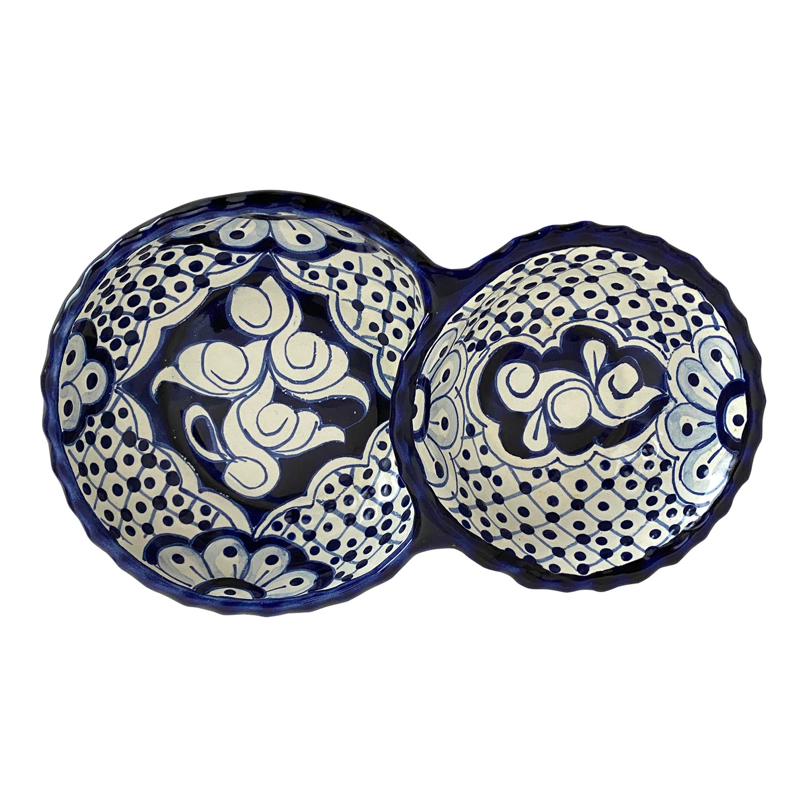 Talavera Blue & White Hand-Painted Double Dish | Chairish