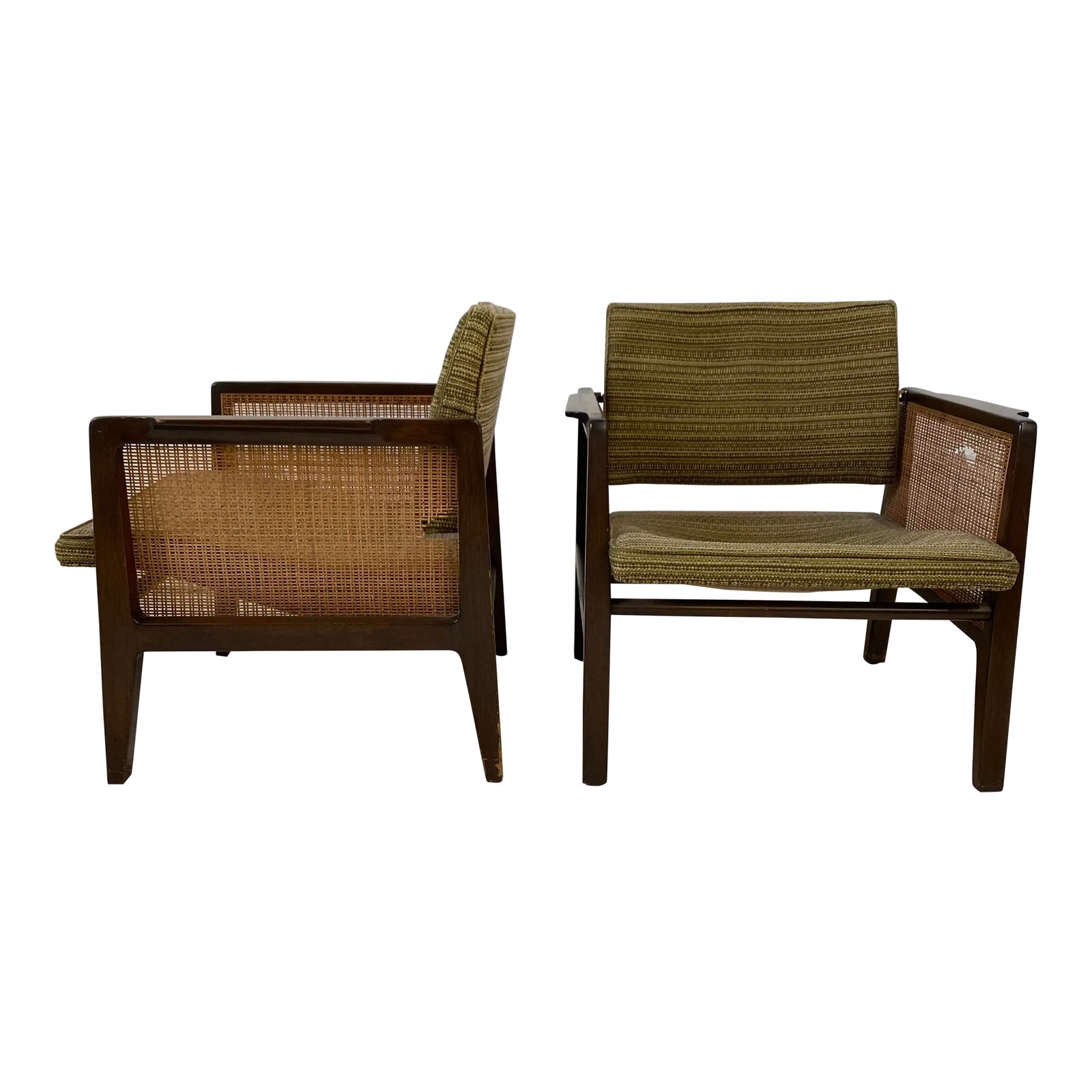 Pair of Cane Sided Lounge Chairs by Edward Wormley for Dunbar | Chairish