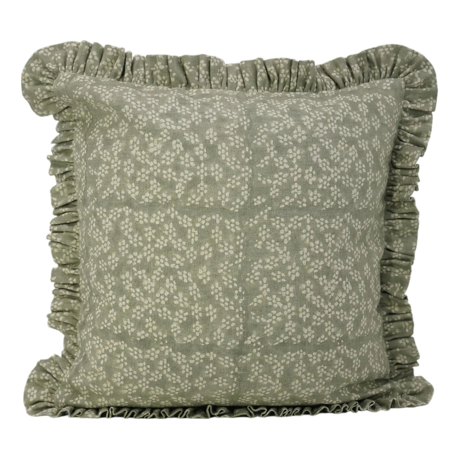 Fabdivine Elegant Block Printed Frill Cushion Cover Green 12x20 Inch ...