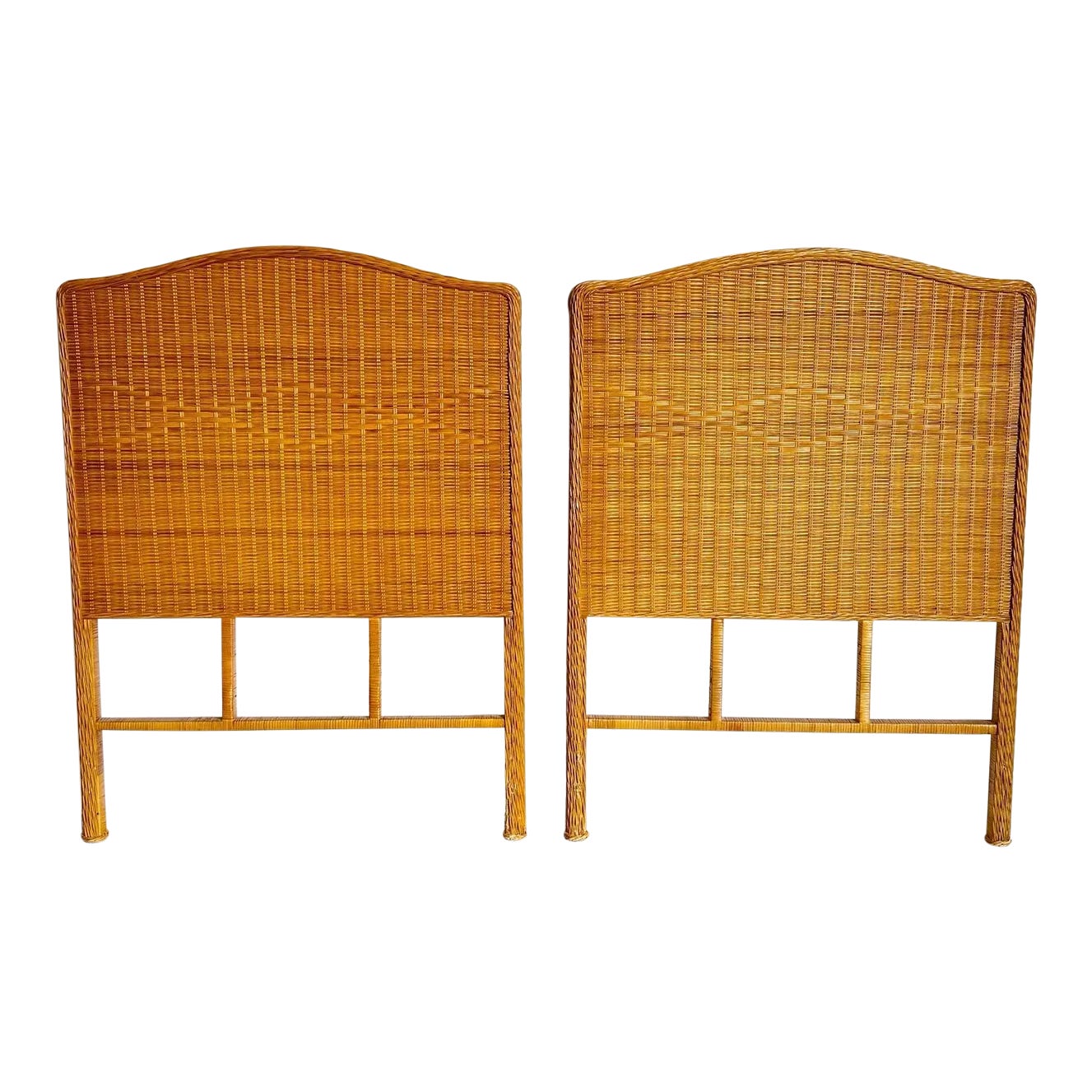 Boho Chic Wicker Rattan Twin Headboards - a Pair | Chairish