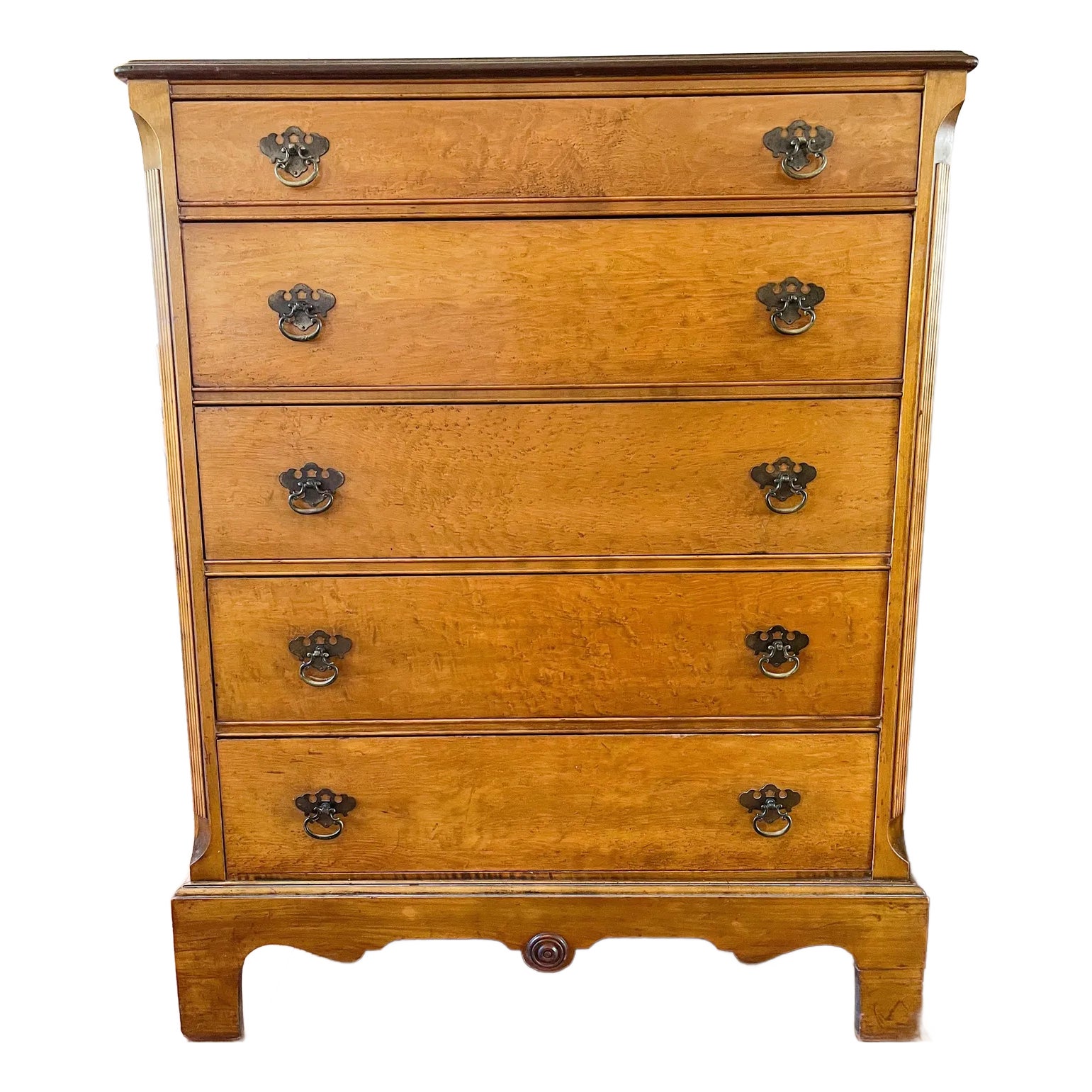 Birdseye Maple Chippendale Tall Chest of Drawers | Chairish