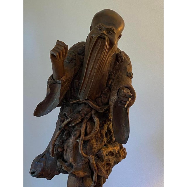 Early 19th Century Chinese Root Carving Man- God of Longevity | Chairish